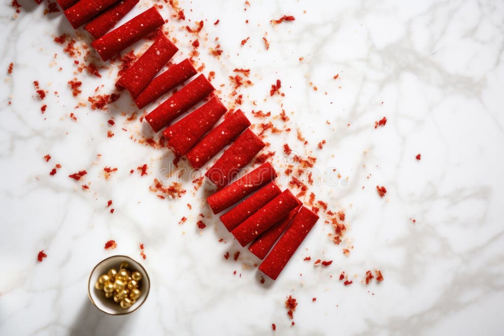 High Angle Shot of Red Crackers on a White Countertop Stock Photo ...