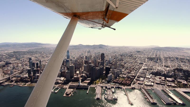 High Angle Shot of a San Francisco Skyline View from Airplane Stock ...