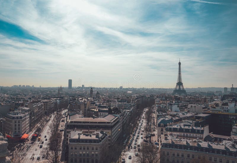 High Angle Shot of a Scene in Paris Captured from the Arc of the ...