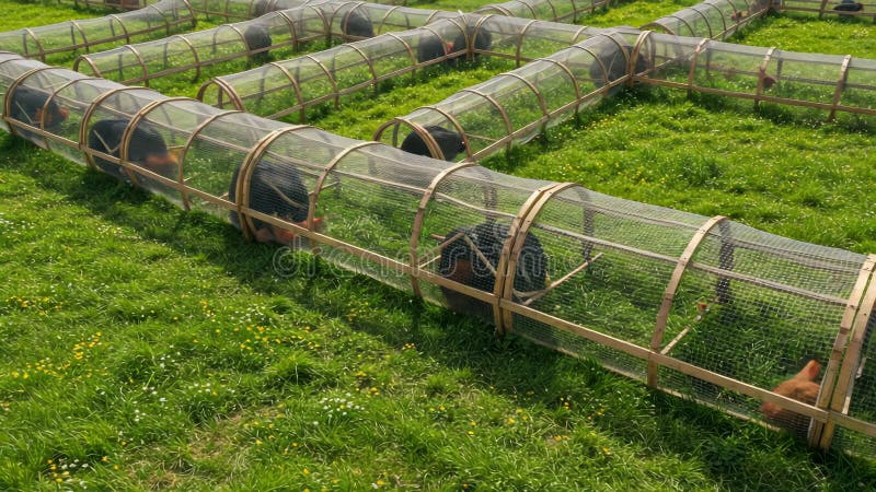 Aerial View of Chickens in Mobile Chicken Coops on Pasture Stock ...