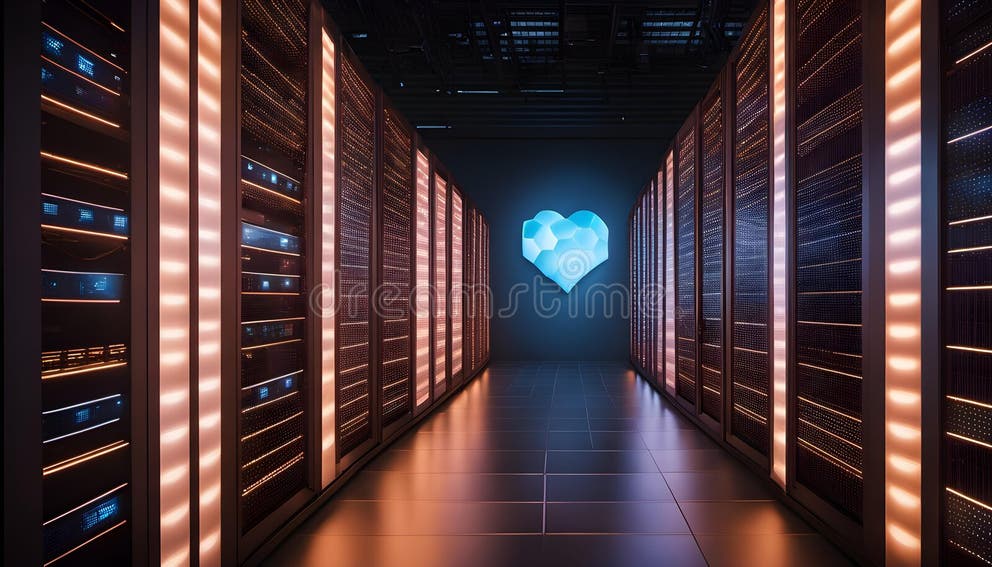 A High-angle Shot of a Sleek, Modern Server Rack Illuminated by Glowing ...