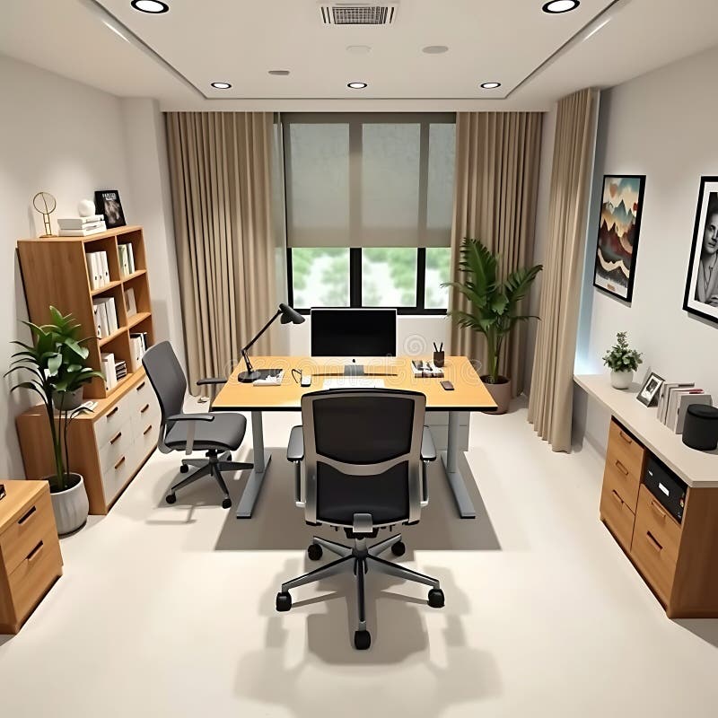High Angle Shot of a Spacious Office with an Adjustable Desk ...
