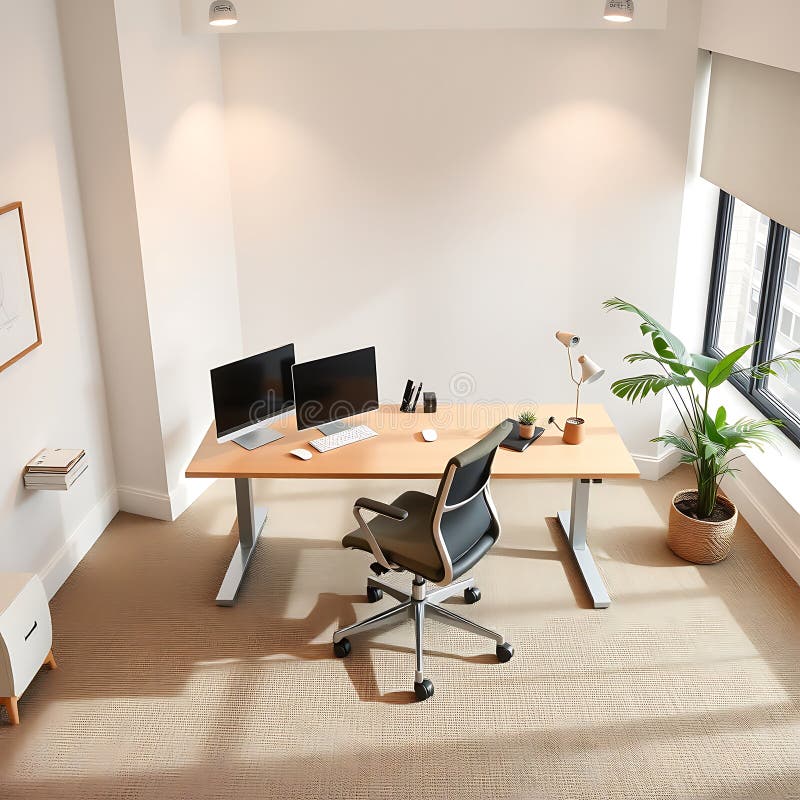 High Angle Shot of a Spacious Office with an Adjustable Desk ...