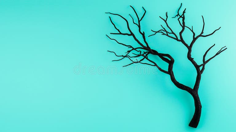Stylized Black Pixel Tree Branch Against Turquoise Background Minimal ...