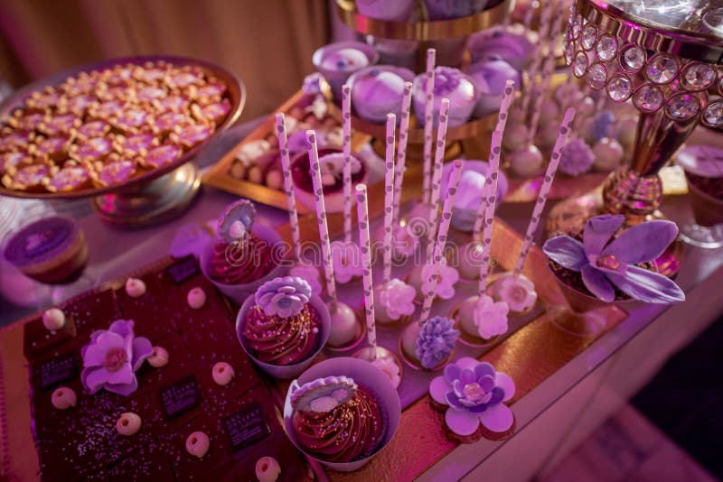 High Angle Shot of Sweet Snacks on an Event Table Stock Image - Image ...