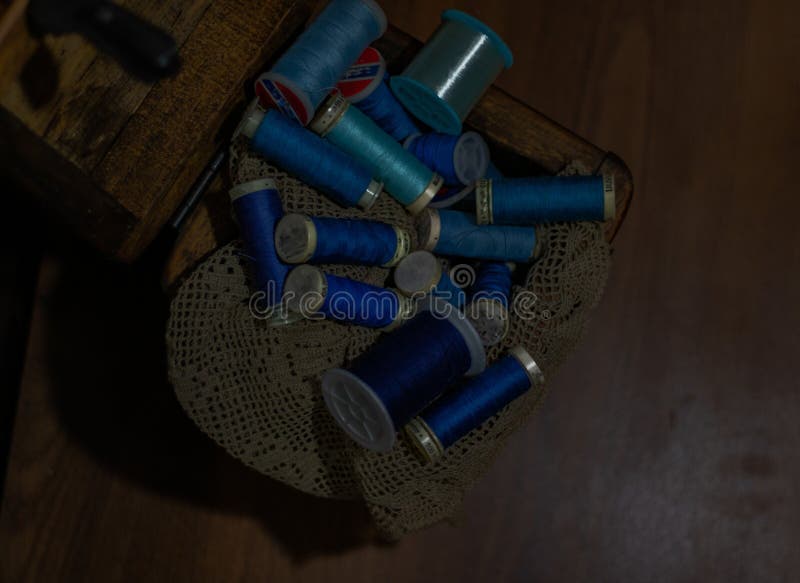 High Angle Shot of Threads with Different Shades of Blue Stock Photo ...