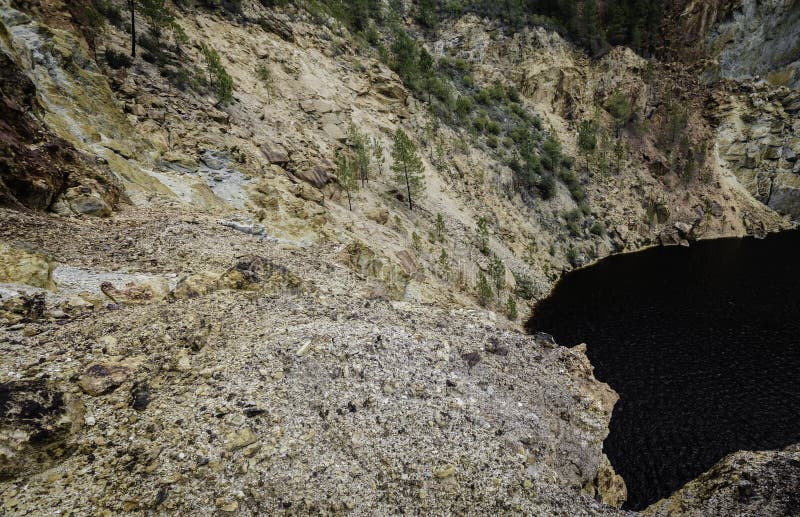 High Angle Shot from the Top of a Rocky Cliff and a Small Lake in the ...