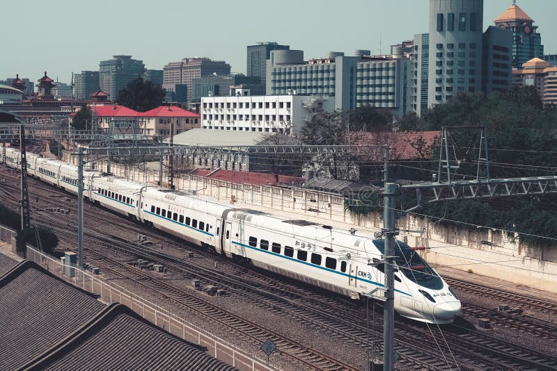 High-angle Shot of a Train Leaving the Beijing Railway Station ...