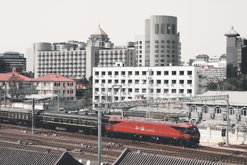High-angle Shot of a Train Leaving the Beijing Railway Station ...
