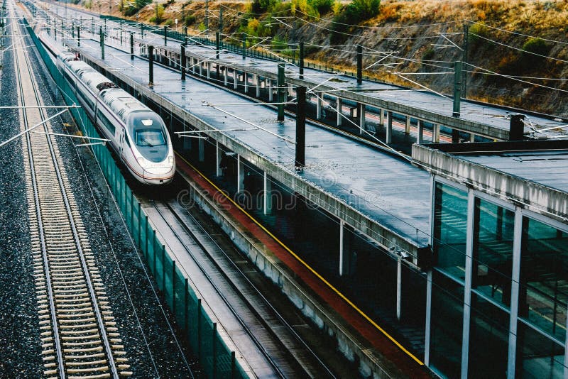High Angle Shot of a Train Stoping in the Train Station at Daytime ...
