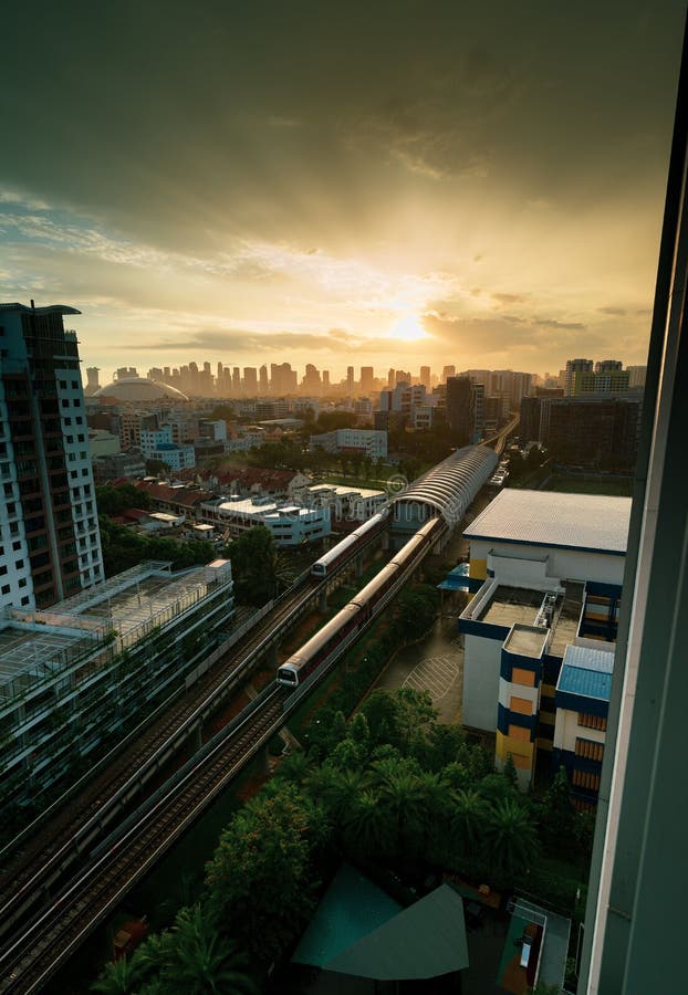 High-angle Shot of Two Trains Under the Sunset. Stock Photo - Image of ...