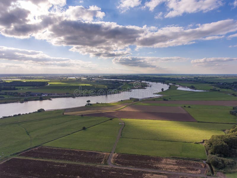 High Angle Shot of Typical Dutch Landscape with the River Lek on the ...