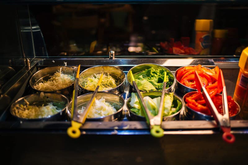 High Angle Shot of Various Ingredients at a Fast-food Restaurant Stock ...
