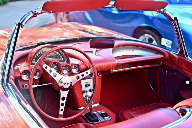 High Angle Shot of a Vintage Car Interior Editorial Stock Image - Image ...