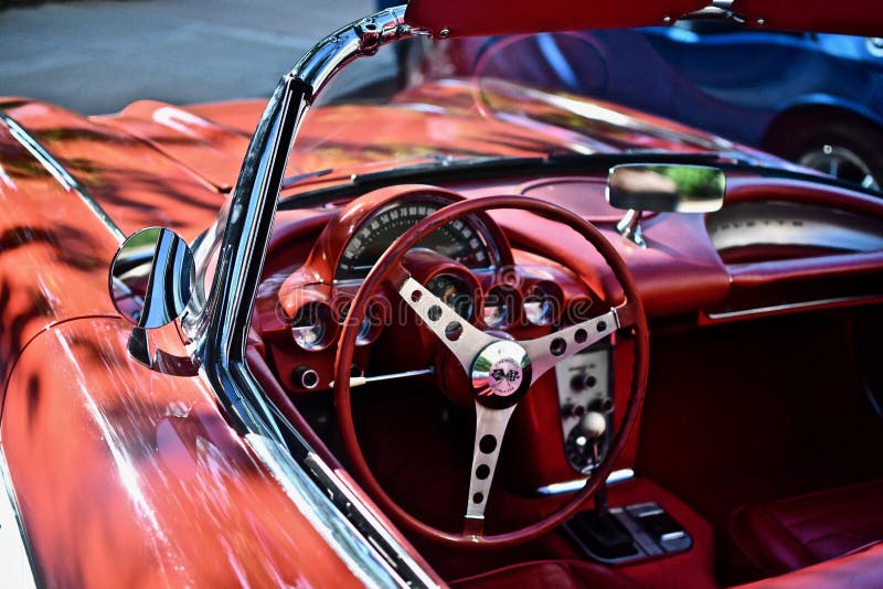 High Angle Shot of a Vintage Car Interior Editorial Stock Photo - Image ...