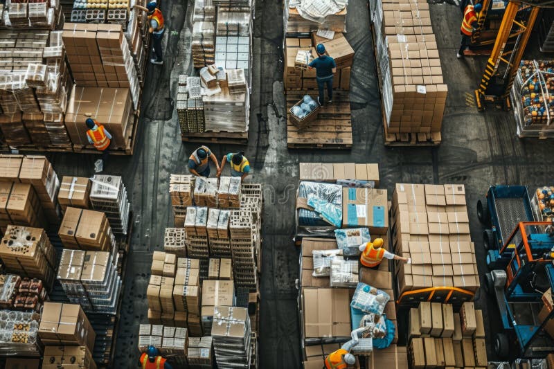 A High-angle Shot of a Warehouse Bustling with Workers Sorting, Moving ...