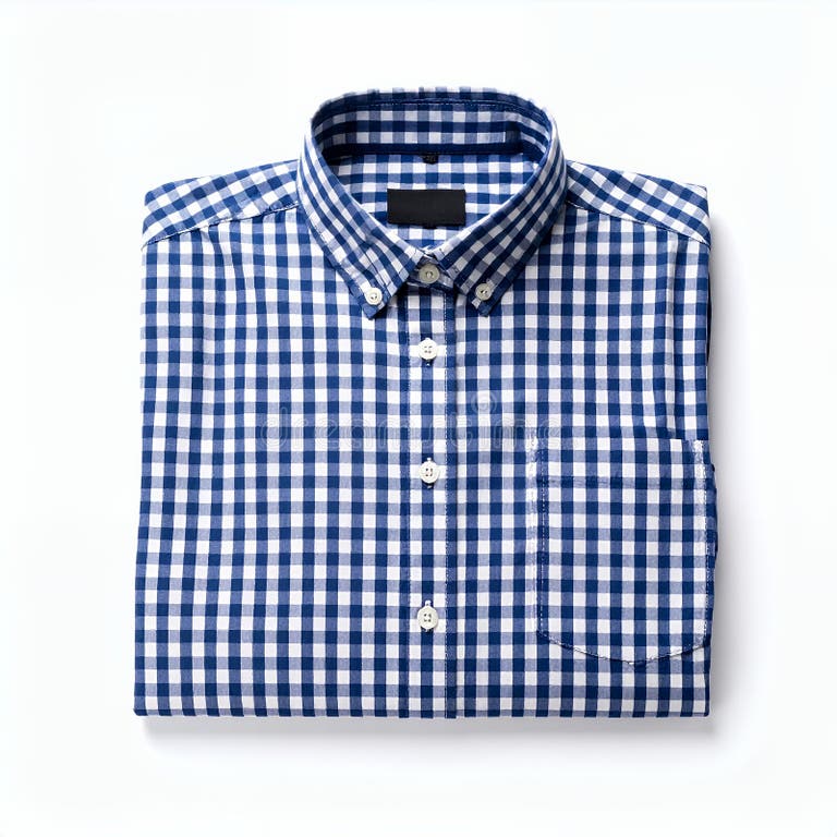 Stylized Photograph Featuring a Folded Checkered Shirt in Navy and ...
