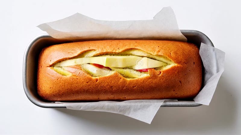 High Angle Studio Shot of Golden Brown Apple Cake in Rectangular Baking ...