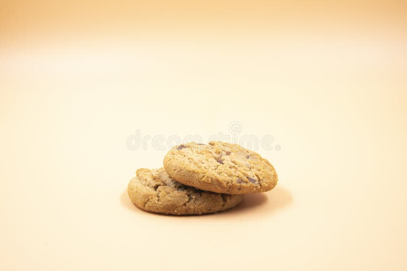 High Angle Studio Shot of Two Stacked Chocolate Chip Cookies Stock ...