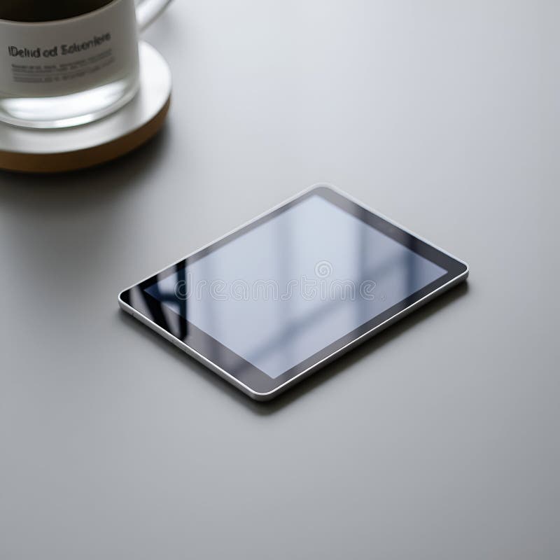High Angle Tablet Minimal Display on Grey Surface Stock Illustration ...