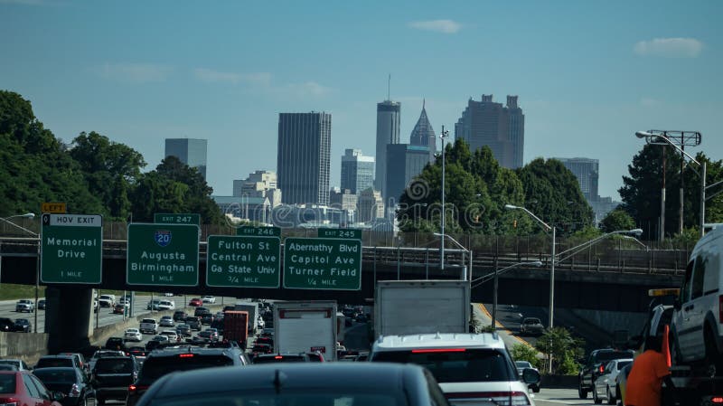High-angle of Traffic on the Interstate in Atlanta, Georgia with the ...
