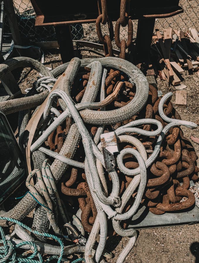 High-angle, Vertical , Pile , Twisted, Dirty ,ropes Stock Image - Image ...