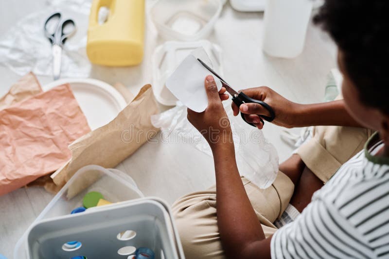 Boy Sorting Plastic in Containers Stock Photo - Image of separation ...