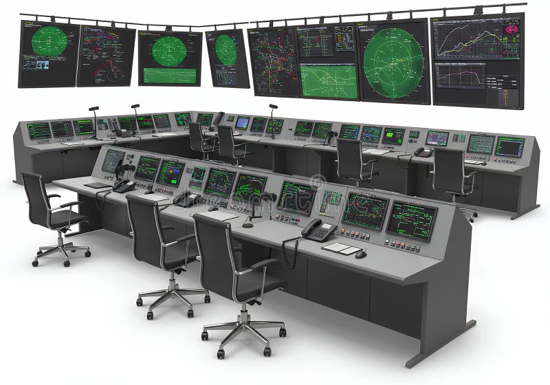 High Angle View of an Airport Control Room Featuring Multiple ...