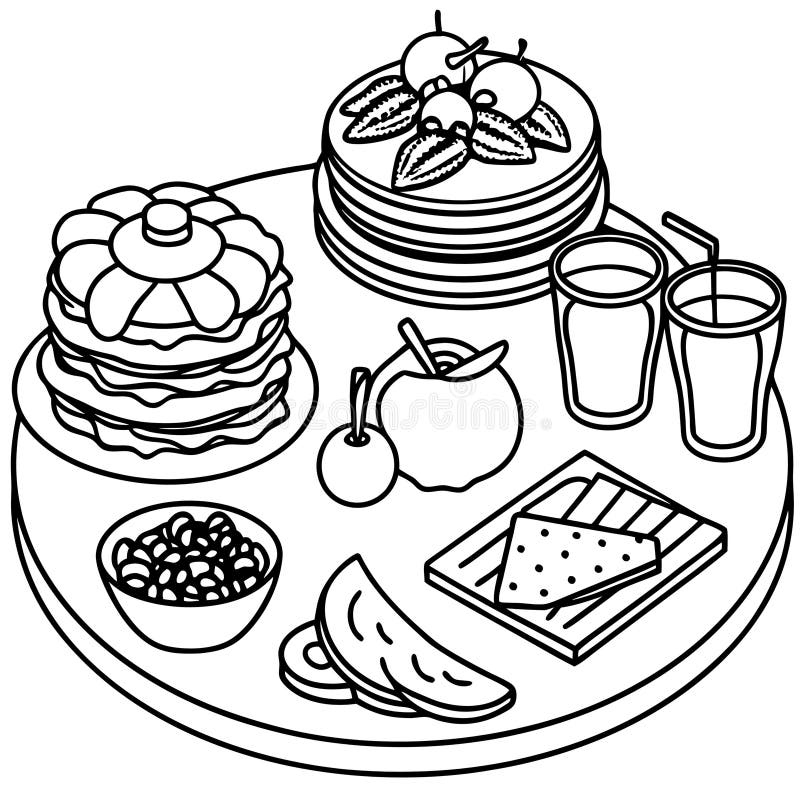 High-angle View of an American Brunch Buffet with Pancakes, Bacon ...