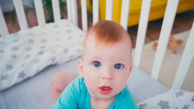 High Angle View of Baby Boy Stock Image - Image of home, emotion: 223710345
