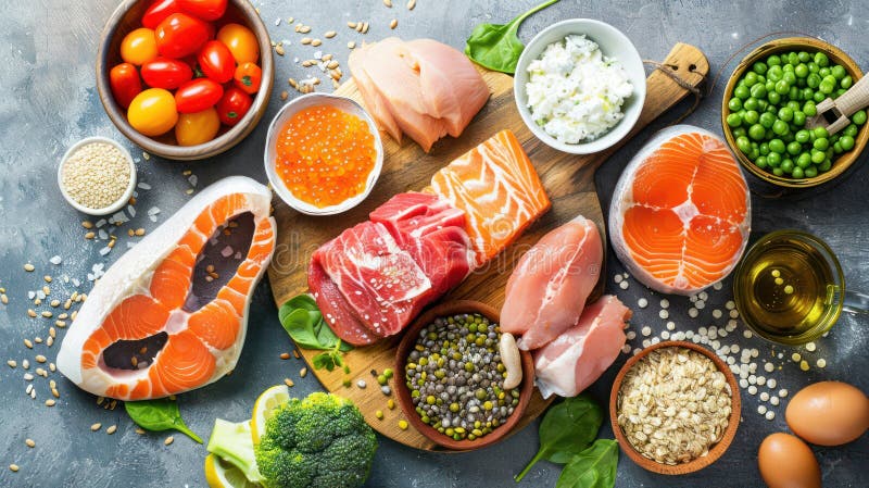 High-angle View of a Balanced Meal with Lean Protein, Whole Grains ...