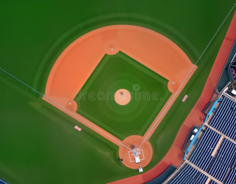 High Angle View of Baseball Diamond. Empty Playing Field with Green ...