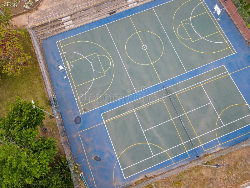 High Angle View of Basketball Court Seen from Drone Stock Image - Image ...