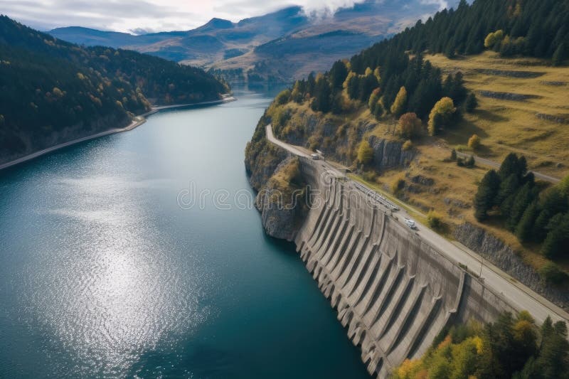 High Angle View Beautiful Water Storage Dam Stock Illustration ...