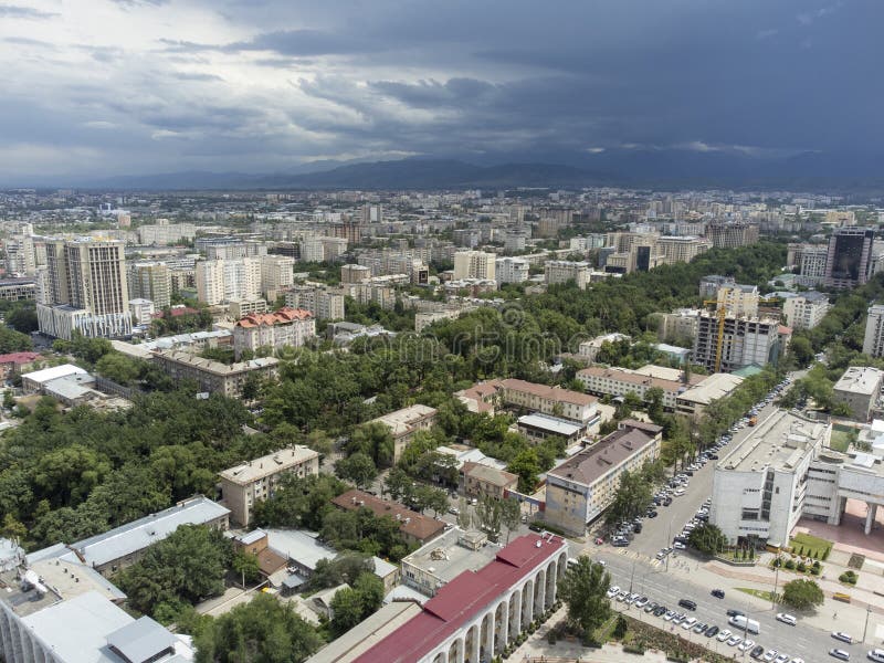 High Angle View of Bishkek, Kyrgyzstan and Ala Too Square Stock Image ...
