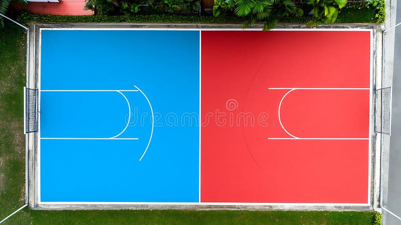 High Angle View of a Blue and Red Basketball Court Stock Illustration ...