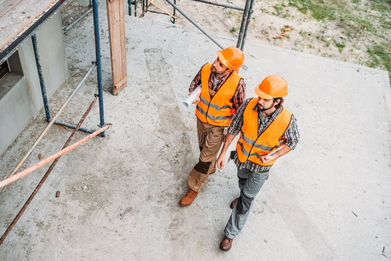 High Angle View of Builders Walking Stock Photo - Image of architects ...
