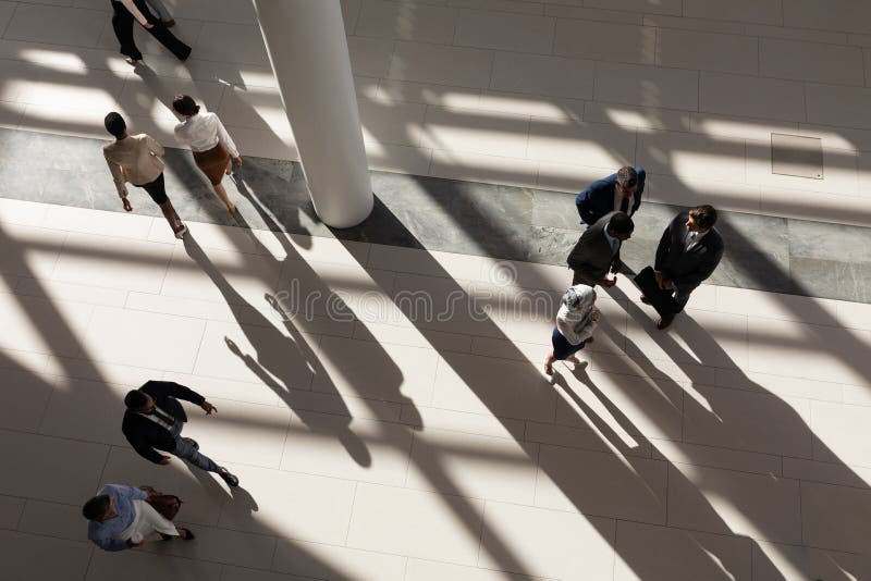 High Angle View of Business Executives in Lobby Stock Photo - Image of ...