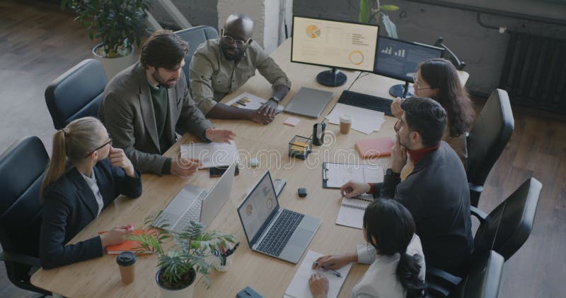 High Angle View of Businesspeople Creative Team Sharing Ideas Talking ...