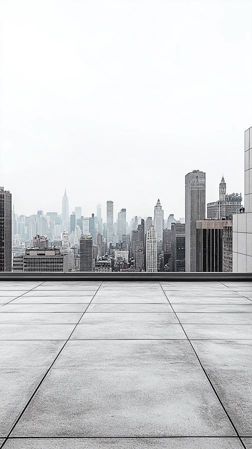 Urban Cityscape View from Rooftop with Minimalist Grey Tones and ...