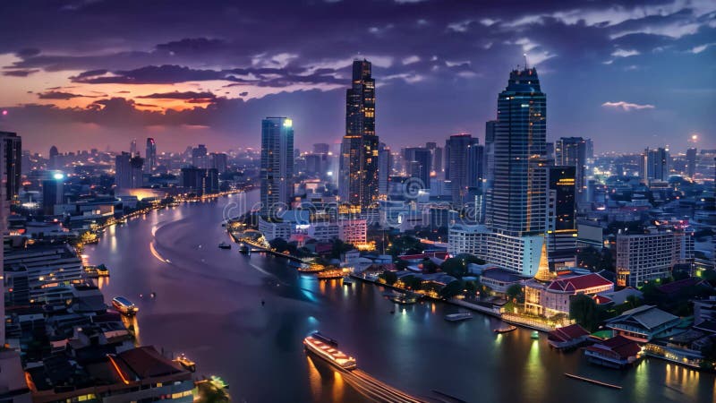 A High Angle View Capturing the Vibrant Lights and Activity of a City ...