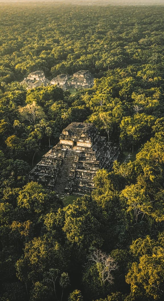High-Angle View of Celebrated Mayan Pyramids Nestled in Thick Forest ...
