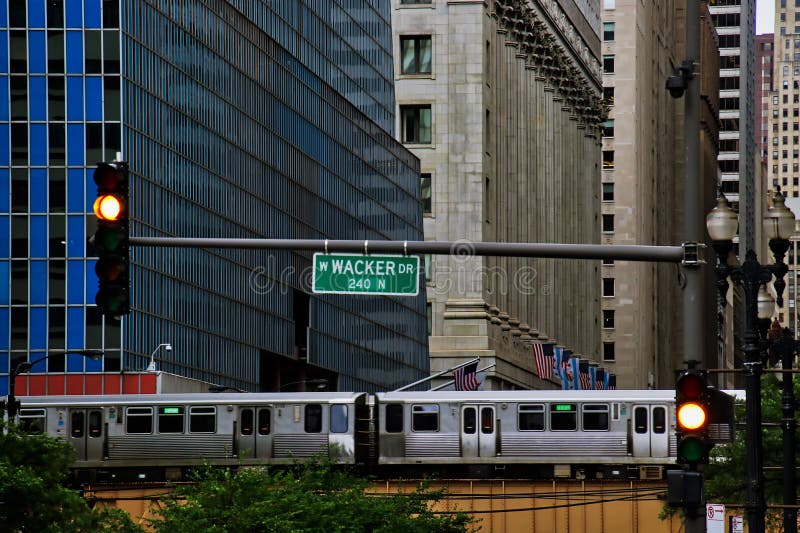High Angle View of Chicago`s Elevated Green Line Train and Track on ...