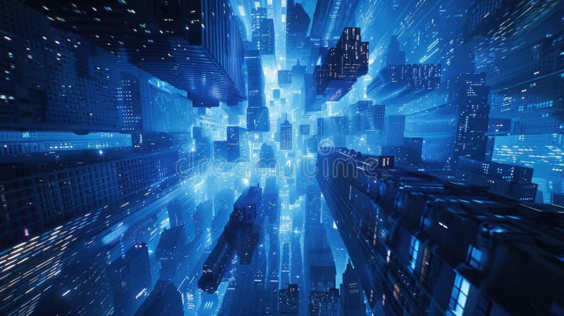 A High Angle View of a City at Night, Perfect for Urban Concepts Stock ...