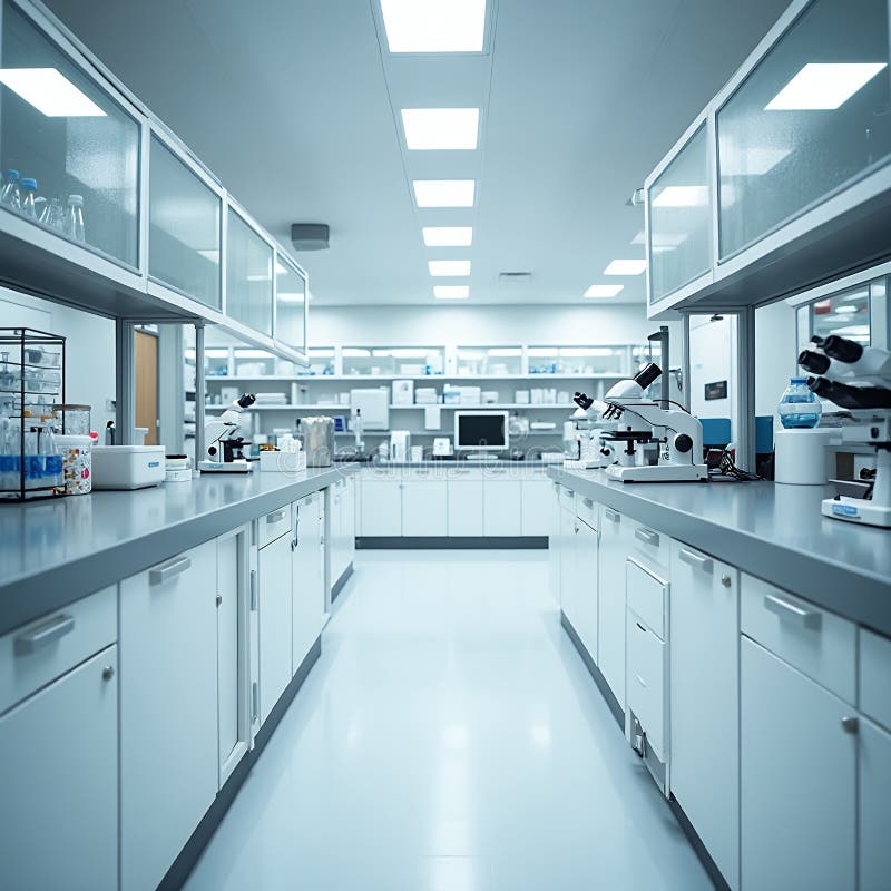 High Angle View of Clean White Modern Medical Laboratory Interior with ...