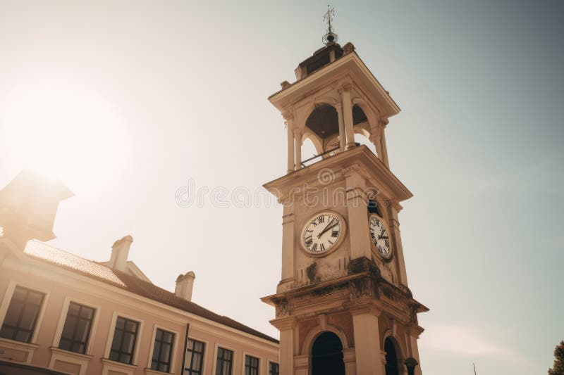 High Angle View of Clock Tower in 18th Century City Square, Created ...