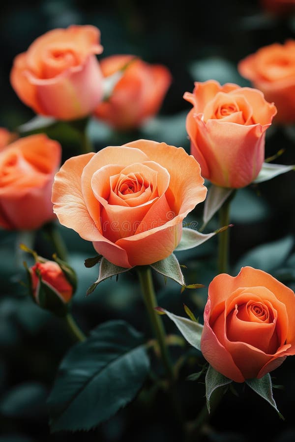 A High-angle View of a Cluster of Vibrant Orange Roses Stock Image ...