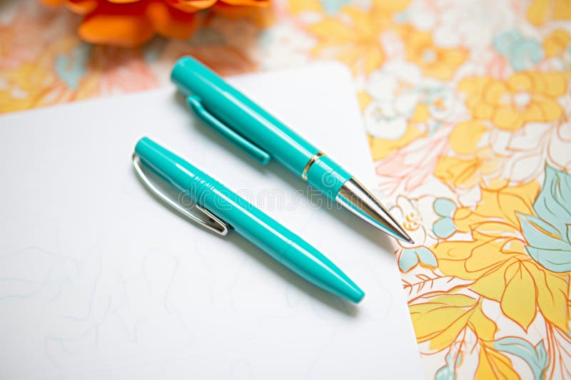 High Angle View of a Colored Pen on a Cursive Practice Sheet Stock ...