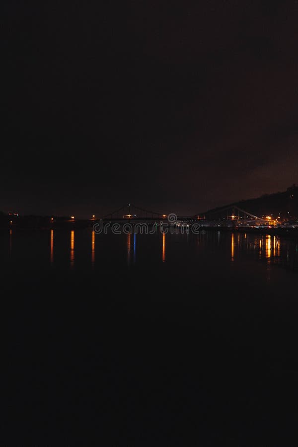 High Angle View of Colorful Bridge Illuminated by Monochromatic Lights ...