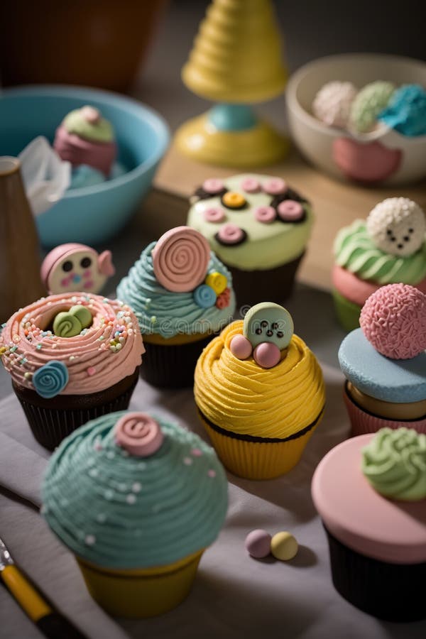 High Angle View of Colorful Cupcakes. Stock Illustration - Illustration ...
